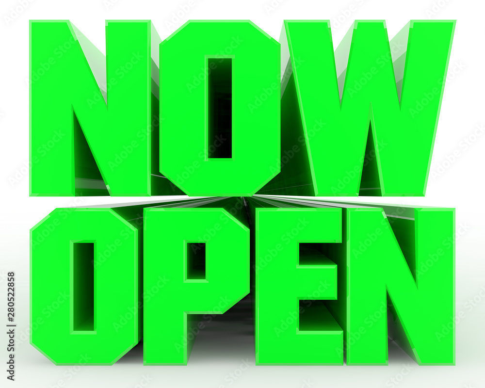 3D NOW OPEN word on white background illustration 3D rendering Stock ...