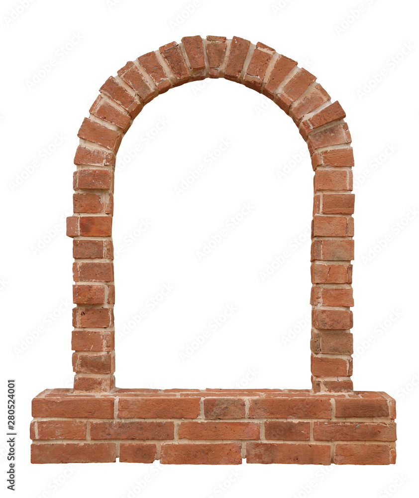 Old historical European medieval arch brick window isolated on white ...