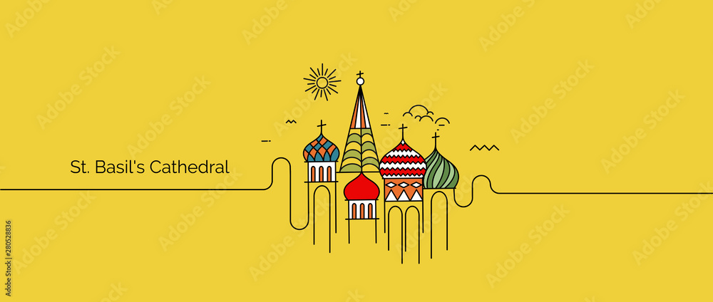 St Basil's Cathedral, Red Square, Moscow, Russia. Flat Line Art Vector ...