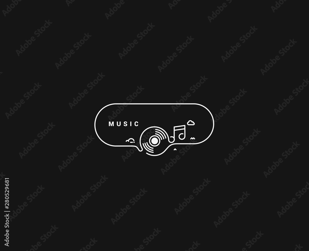 Music notes banner design, Flat Line art vector illustration. Stock ...