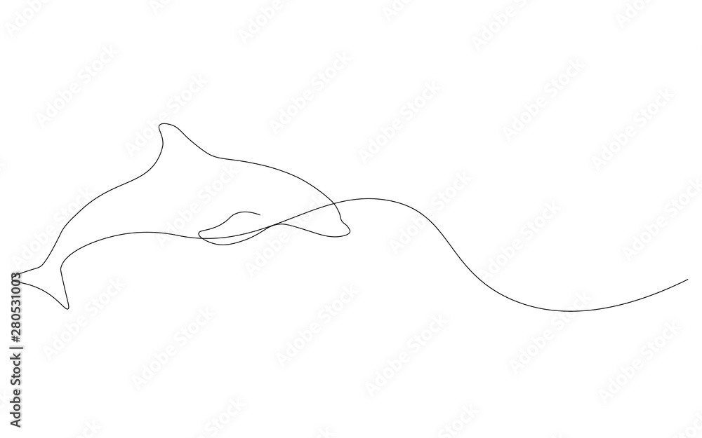 Dolphin jumping on ocean one line drawing vector illustration Stock ...