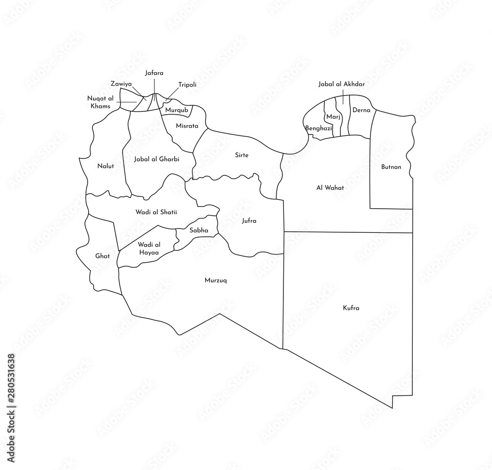 Vector isolated illustration of simplified administrative map of Libya ...