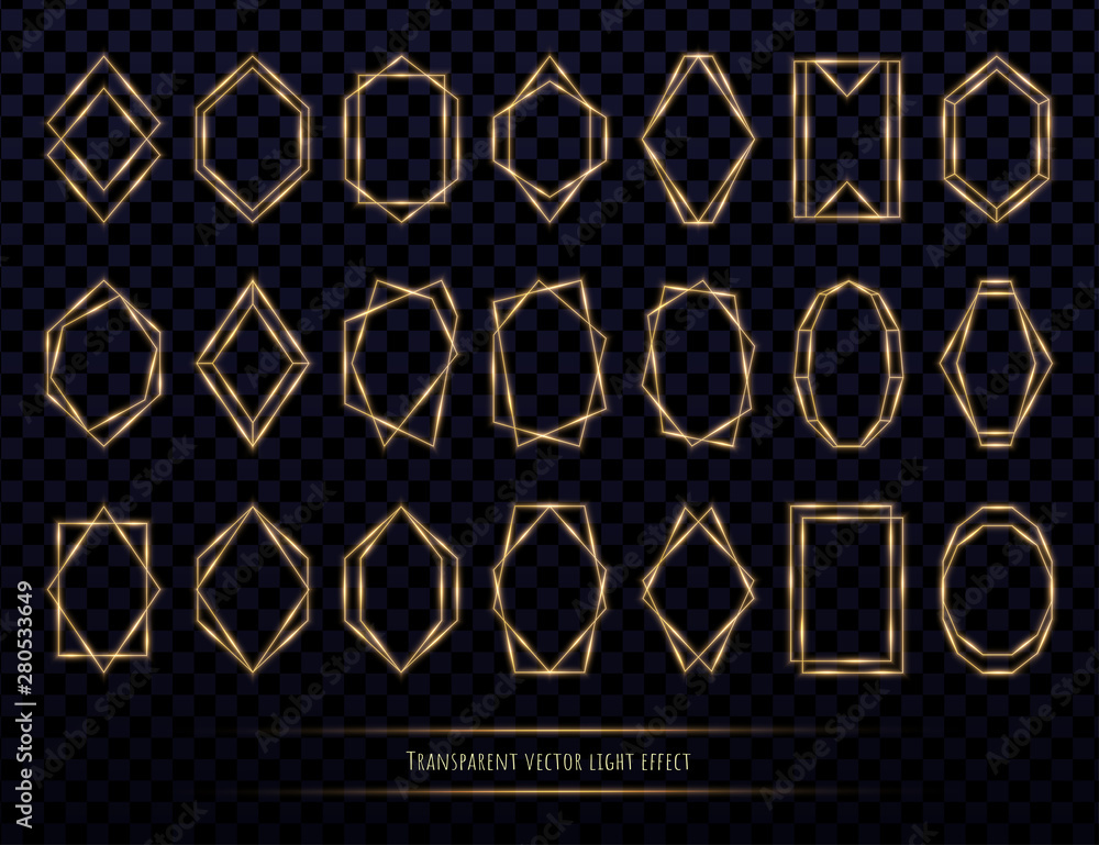 Glowing golden polygonal frames collection isolated on transparent ...