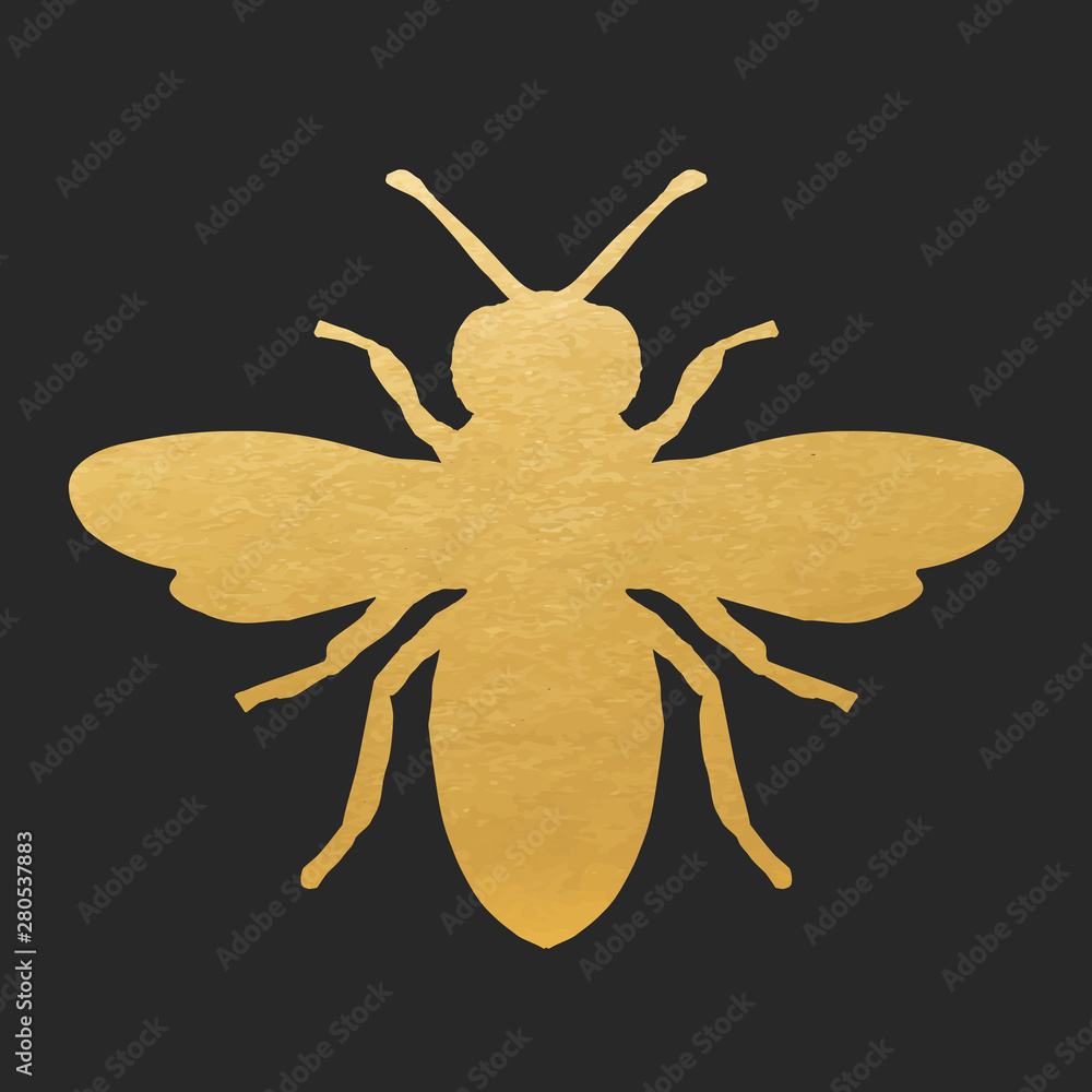 Golden Honey Bee Shape On Black Background. Vector Silhouette. Stock ...