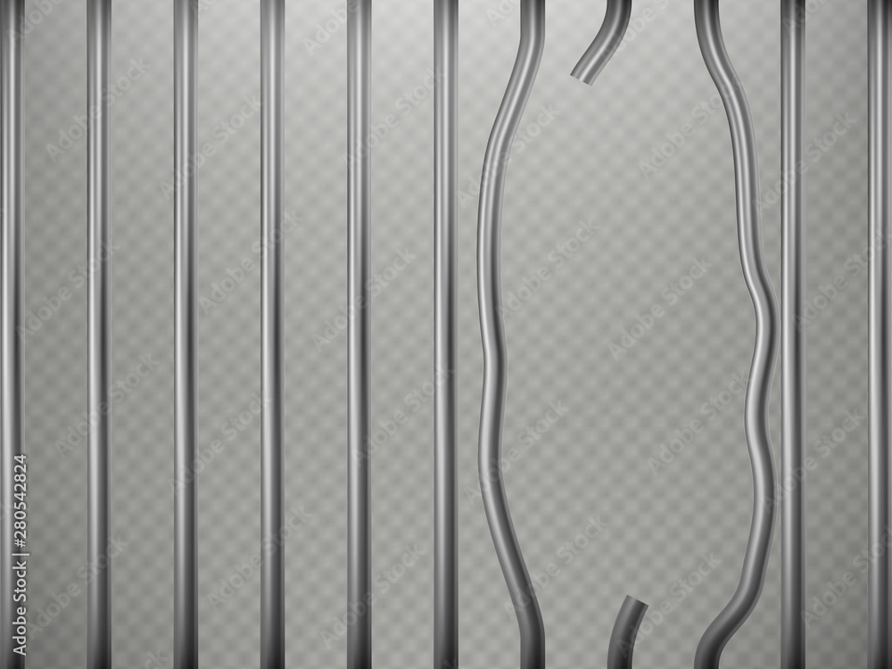 Broken prison bars foreground effect, isolated on transparent background. Steel Grid. EPS 10 ...