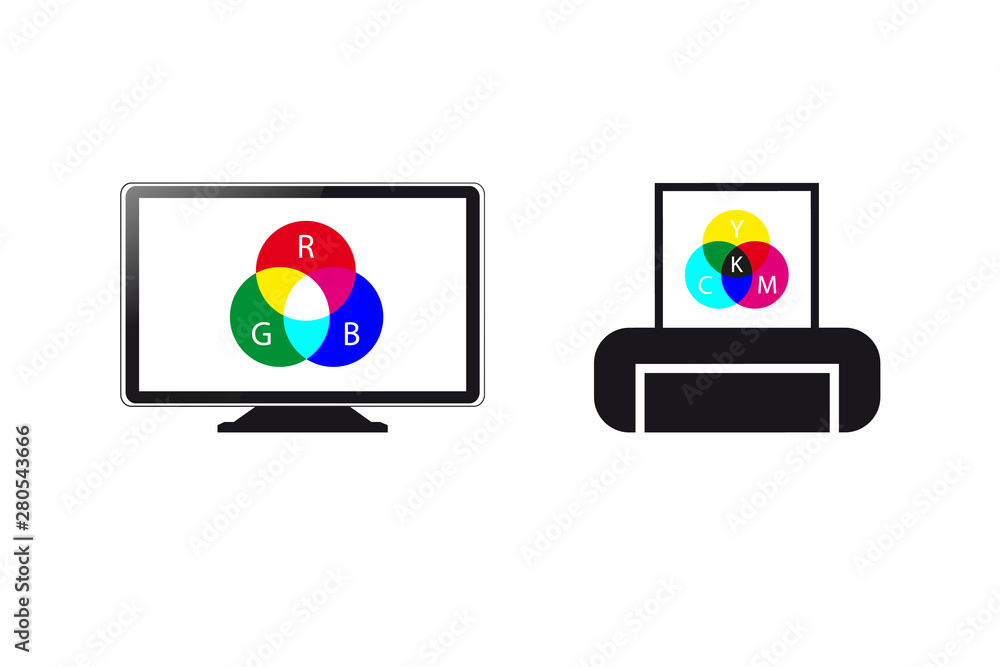 RGB Monitor Display And CMYK Print Symbols - Vector Illustration ...