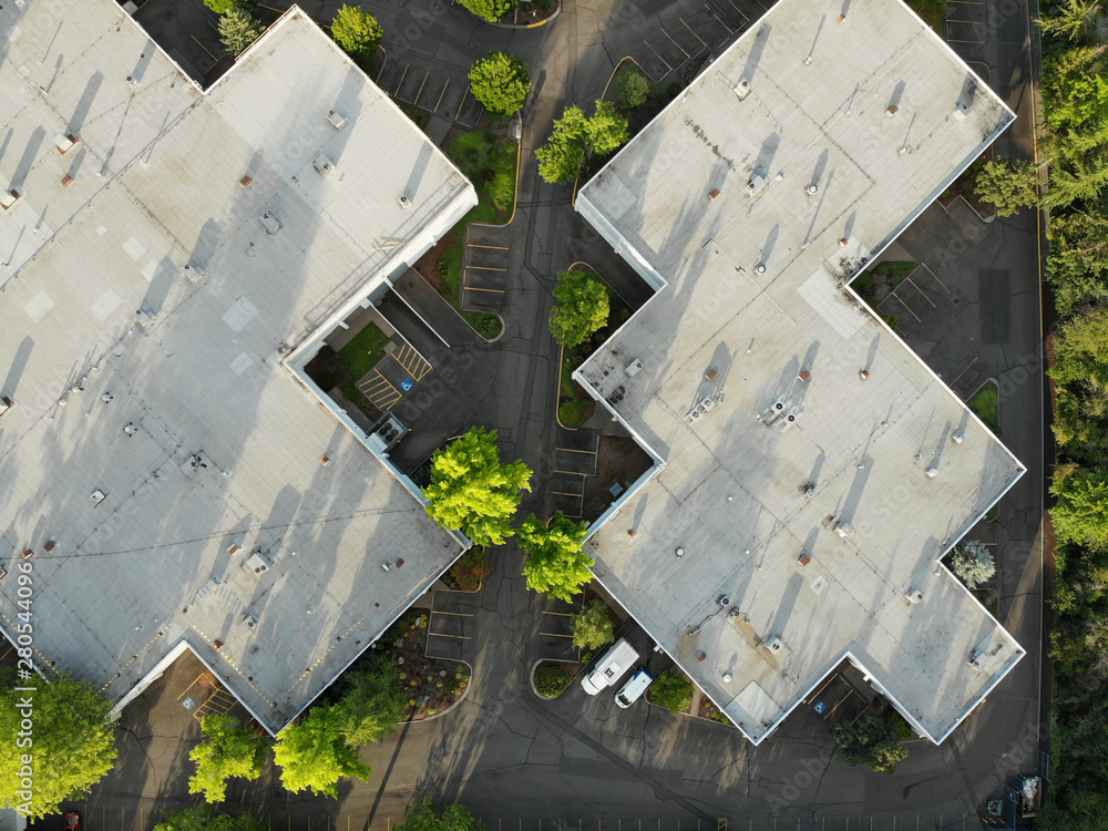 Photo of the roof of a large house and the landscape top view, texture ...