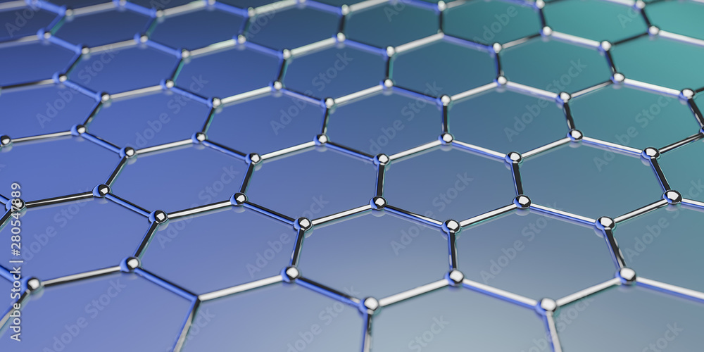 Graphene molecular nano technology structure on a blue background - 3d ...