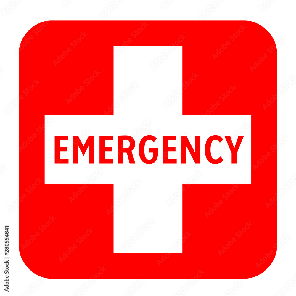 Medical white cross and emergency symbol in a red square Stock イラスト ...
