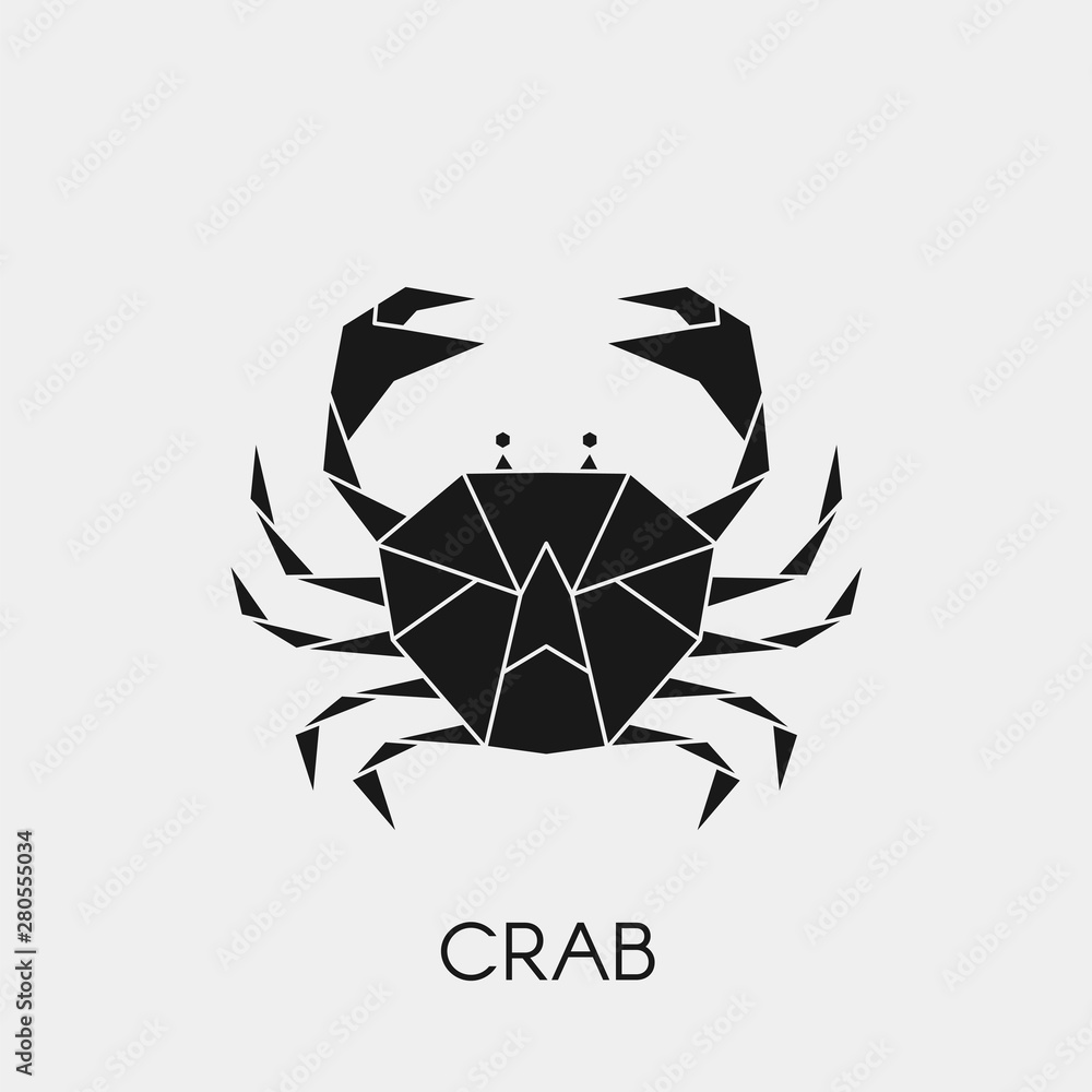 Geometric crab. Polygonal animal. Black silhouette. Vector illustration ...