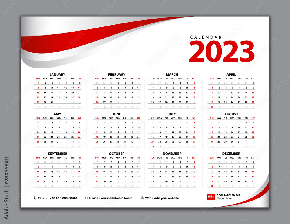 Calendar 2023, Simple calendar, desk, Week starts from Sunday. Set of ...