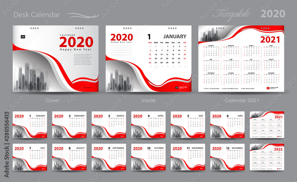 Vetor de Set Desk Calendar 2020 template vector, Calendar 2021-2022 ...