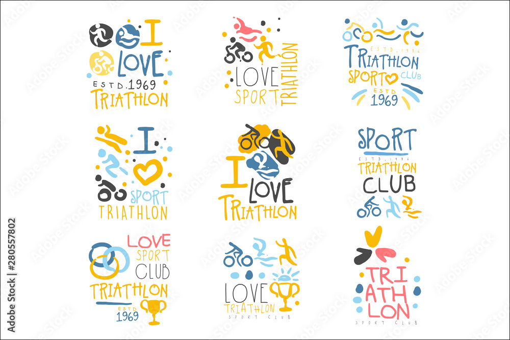 Triathlon Supporters And Fans Club For People That Love Sport Set Of ...