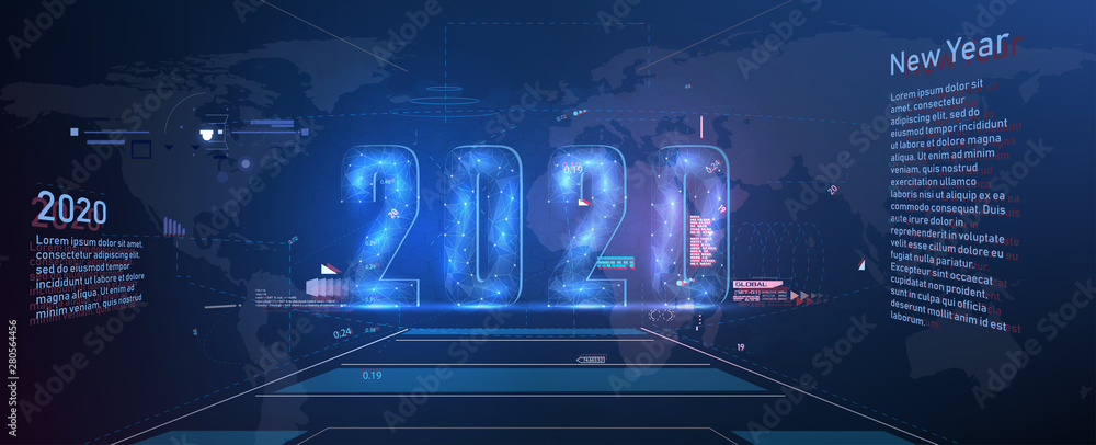 Modern futuristic technology template for 2020. New year 2020 in style ...