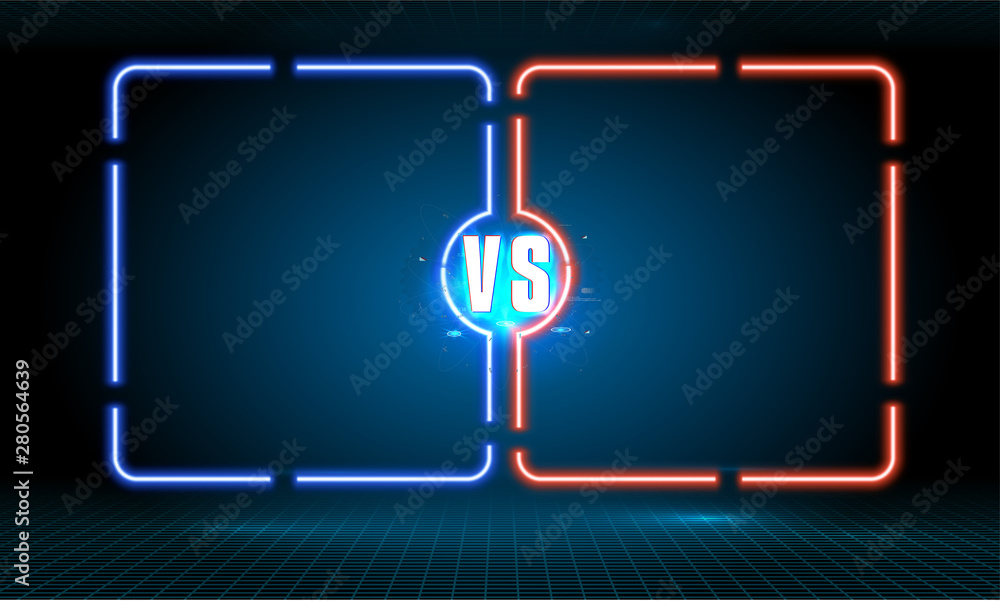 Versus screen with blue neon frames and vs letters. Versus screen ...