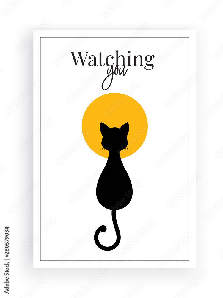 Watching you, wall decals vector, minimalist poster design, cat ...