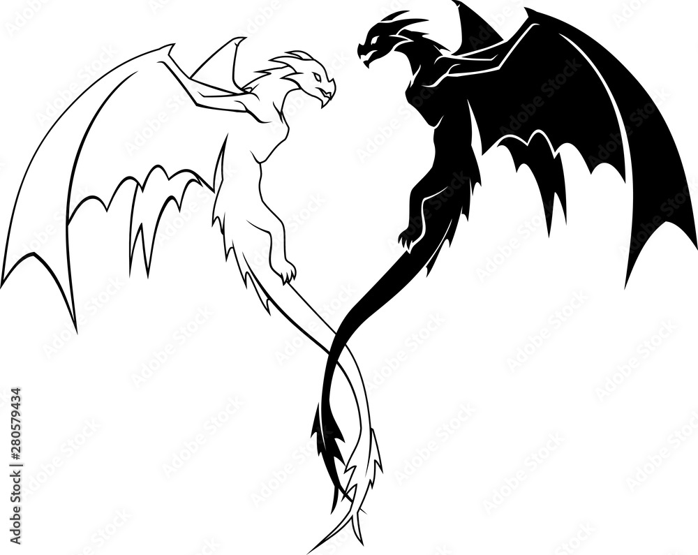 Dragon Duo Flying Side View Stock Vector | Adobe Stock