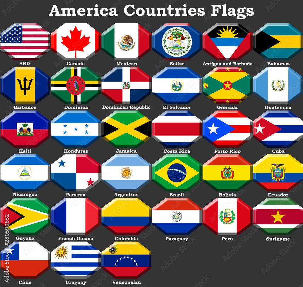 America Countries Flags, America continent countries Stock Illustration ...