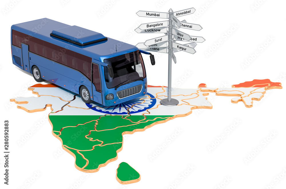 India Bus Tours concept. 3D rendering Stock Illustration | Adobe Stock
