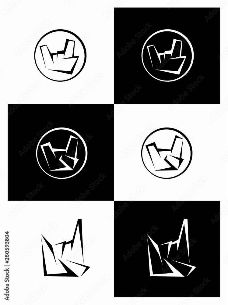 Set of hard rock, heavy metal signs, sign of the horns, rock sign hand ...