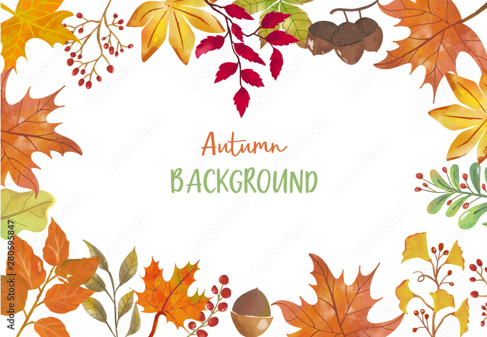 Collection of autumn background set with leaves,maple,acorn,frame ...