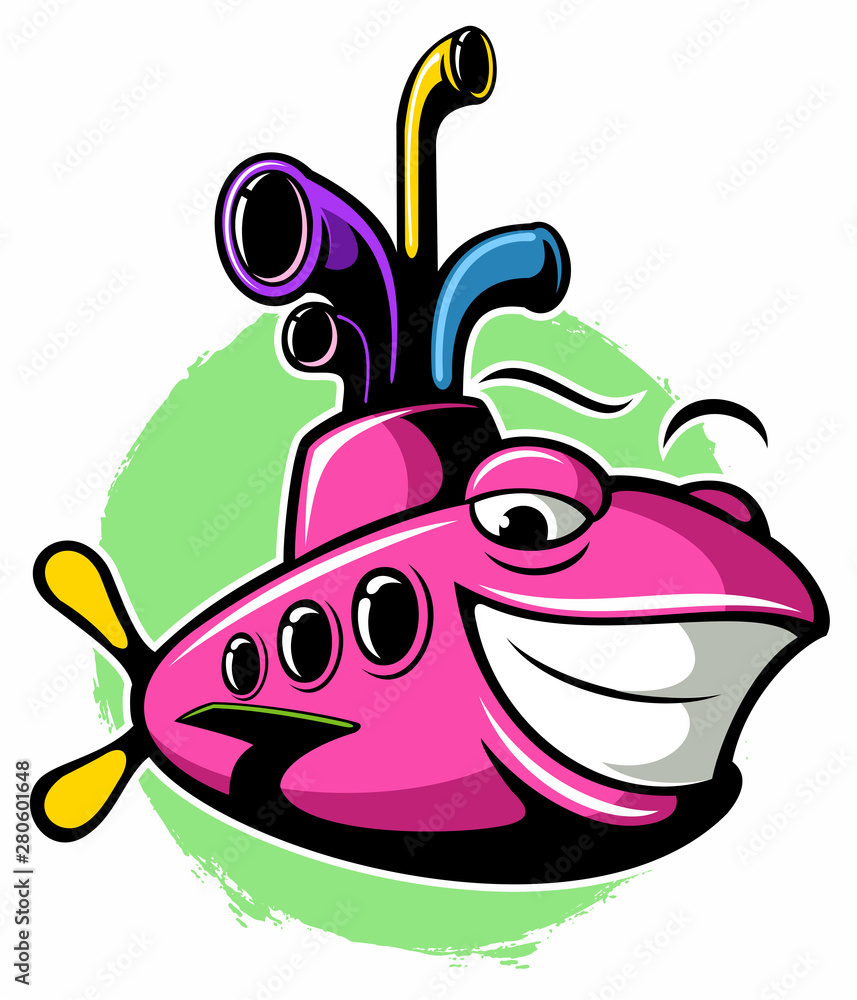 Cartoon style pink submarine, vector cartoon character. Stock Vector ...