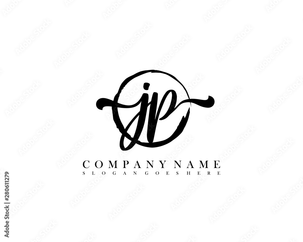 JP Initial handwriting logo with circle hand drawn template vector ...