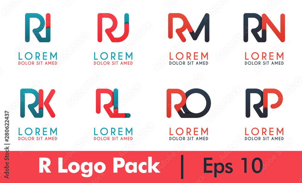 R logo pack, RM Logo set. Modern flat design concept for Landing page ...