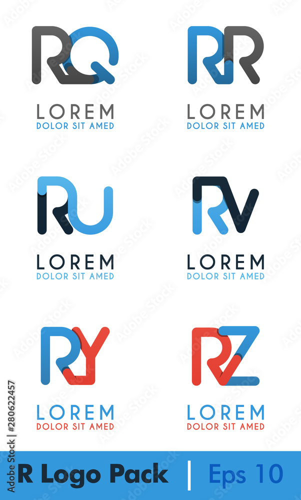 R logo pack, RU Logo set. Modern flat design concept for Landing page ...
