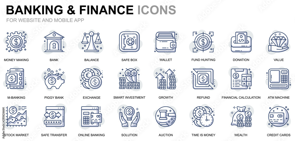 Simple Set Banking and Finance Line Icons for Website and Mobile Apps ...