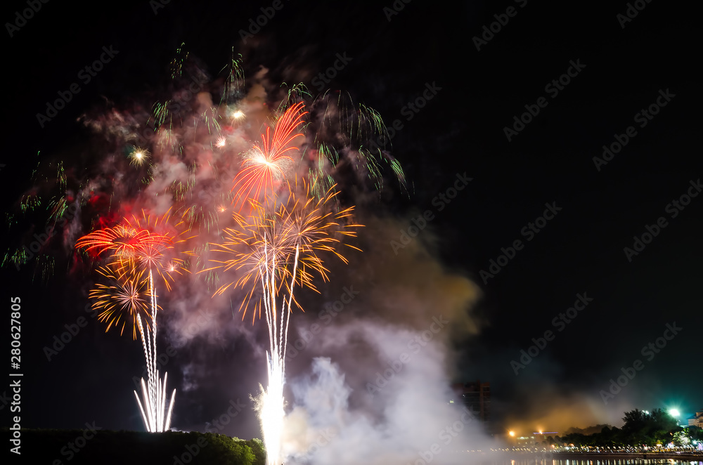 Colorful fireworks. Fireworks are a class of explosive pyrotechnic ...