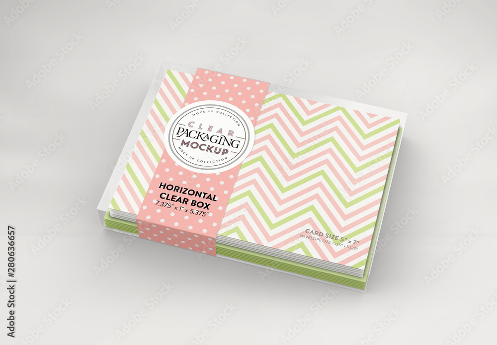 Clear Horizontal Box with Stationery Mockup Stock Template | Adobe Stock
