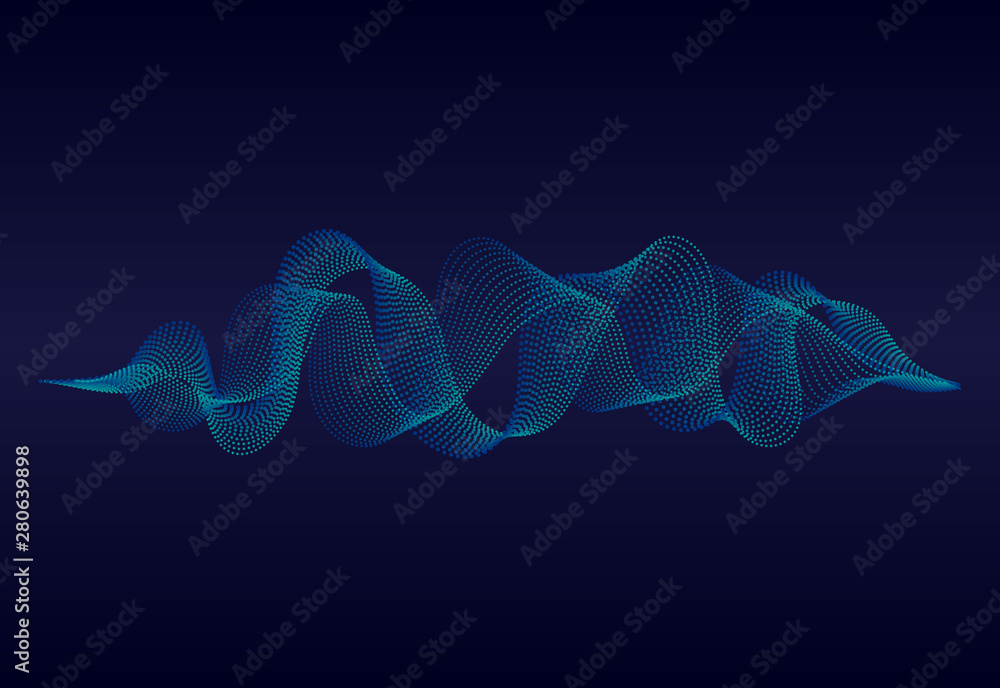 Abstract sound wave of music with wavy particles.Digital soundwave on ...