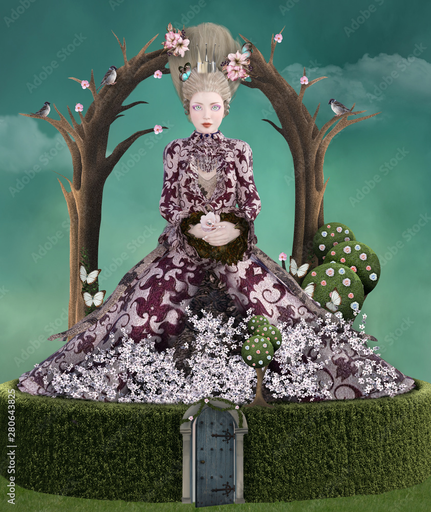 Baroque lady inspired to Marie Antoinette in the middle of a surreal ...
