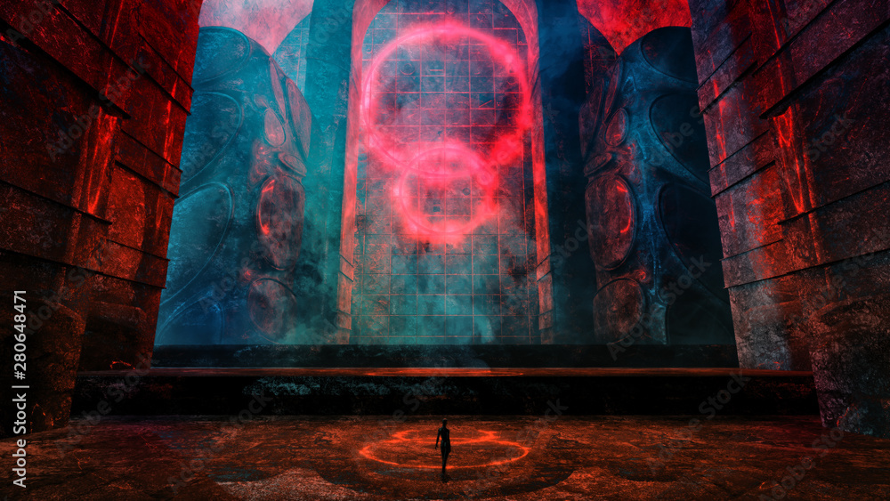 majestic high tech temple concept art with moody lighting and dark ...