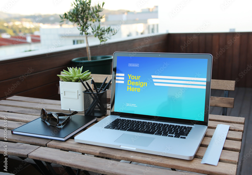 Outdoor Home Office Mockup Stock Template | Adobe Stock