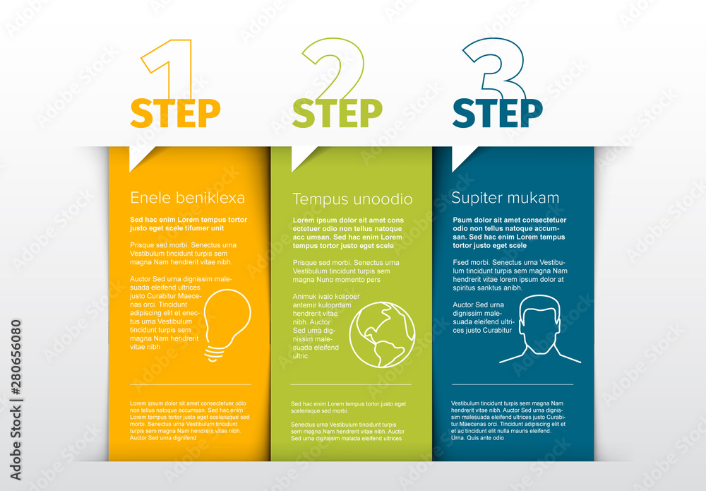 3 Vertical Steps Info Chart Layout with Graphic Icons Stock Template ...