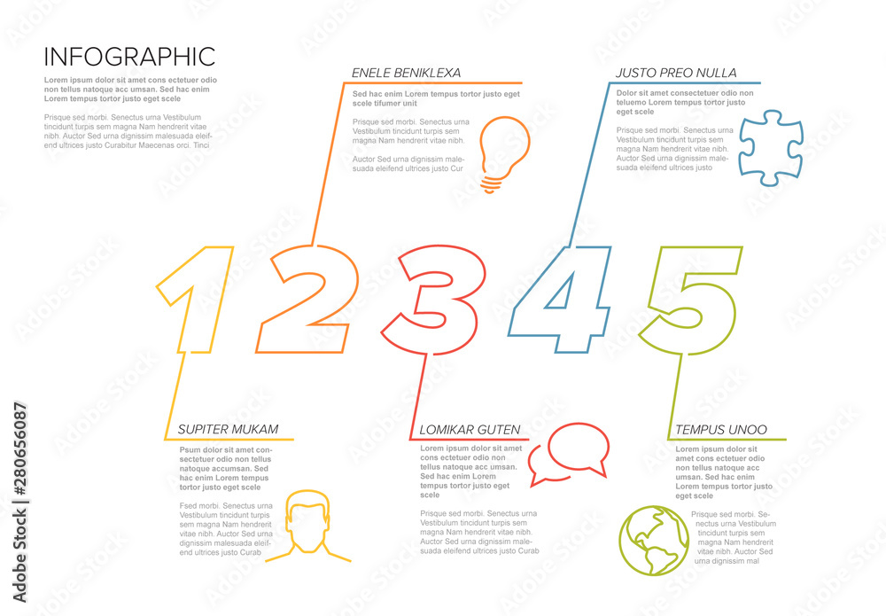 5 Step Sequence Info Chart Layout Stock Template | Adobe Stock