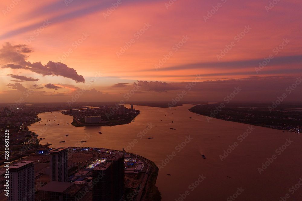 Top View of Building in a City - Aerial view Skyscrapers flying by ...