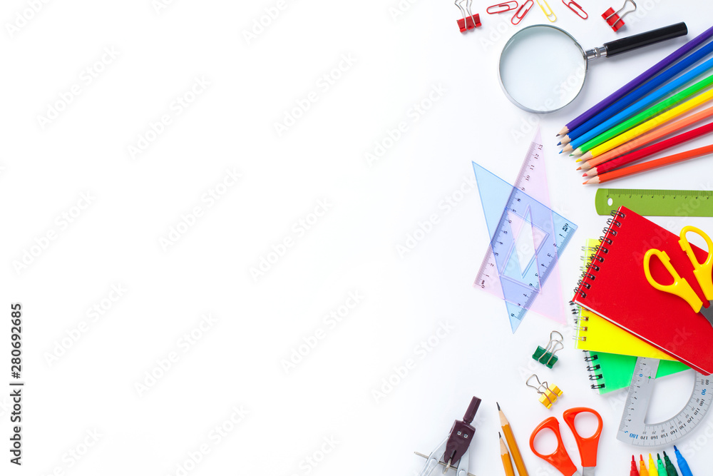 School supplies on white background. Back to school concept.. Stock ...