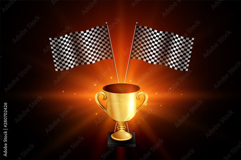 winner golden trophy with racing flags background Stock Vector | Adobe ...