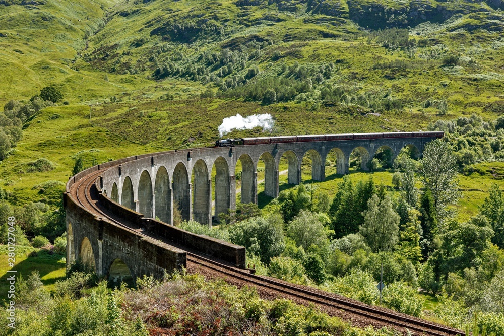 Glenfinnan viaduct from the Harry Potter films with historic train ...