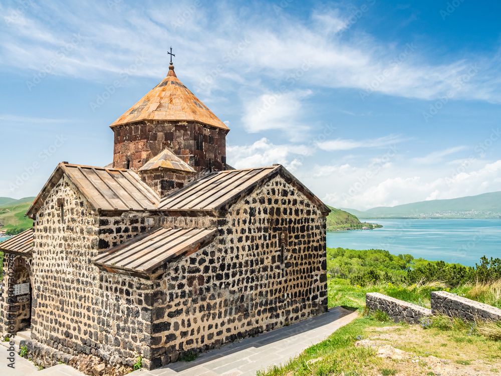 Ancient Sevanavank monastery on peninsula of Lake Sevan in Armenia ...