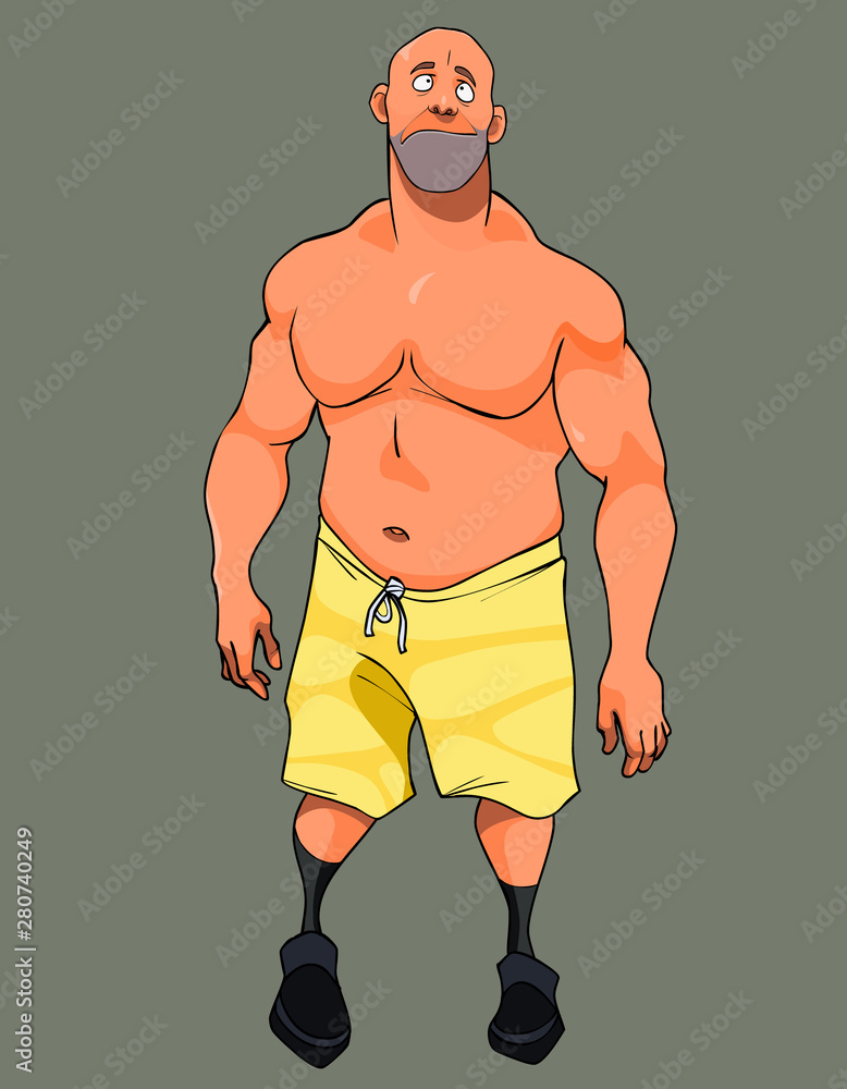 cartoon muscular man in shorts and with a naked torso Stock Vector ...