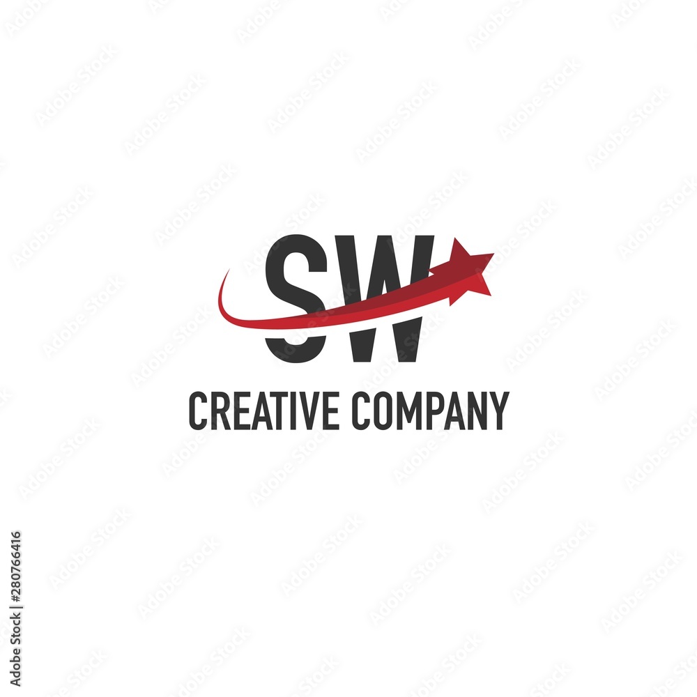 Initial Letter SW Swoosh With Star Logo Concept Stock Vector | Adobe Stock
