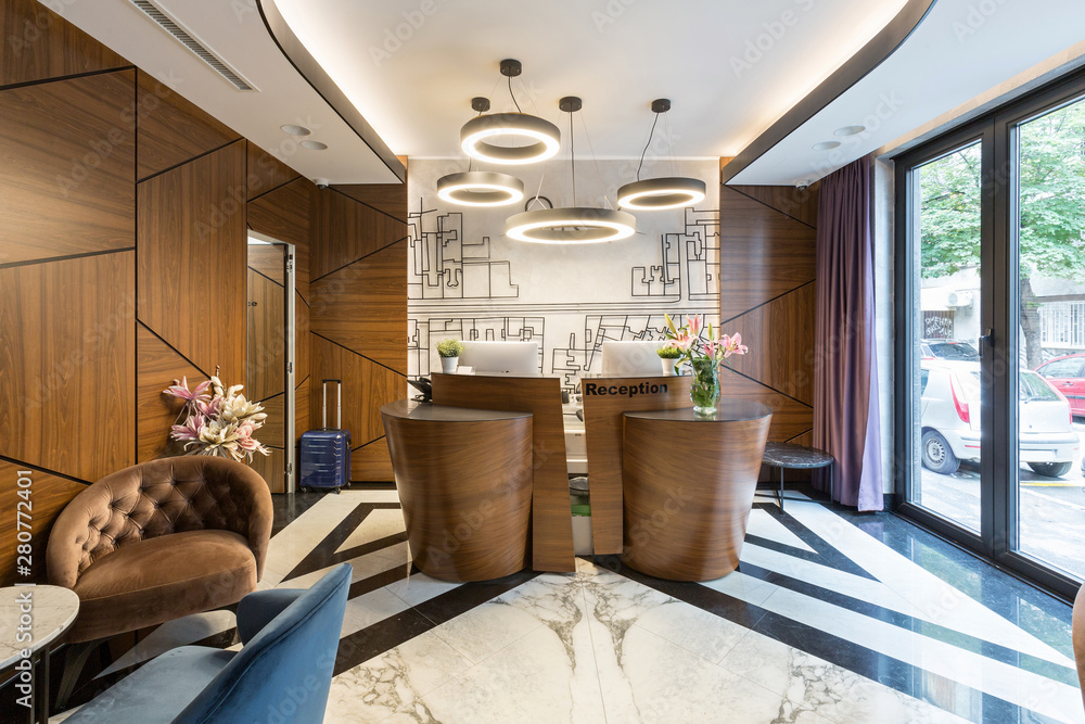 Interior of a modern luxury hotel reception Stock Photo | Adobe Stock