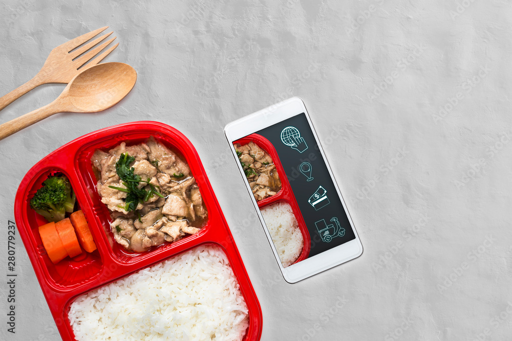 Food delivery service for order online by smartphone and icon media ...