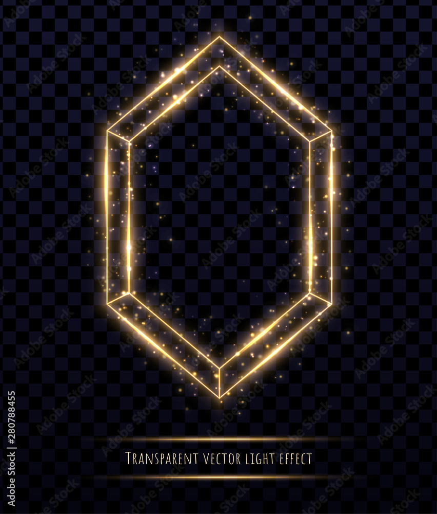 Glowing gold polygonal frame with light effects isolated on transparent ...