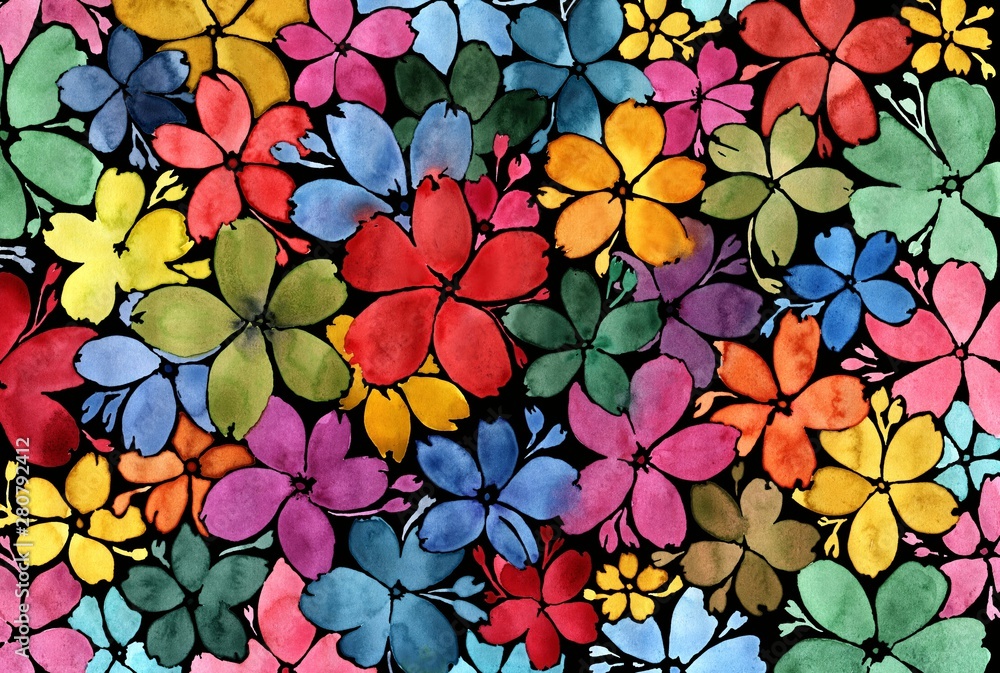 pattern of flowers of different sizes and different colors ...