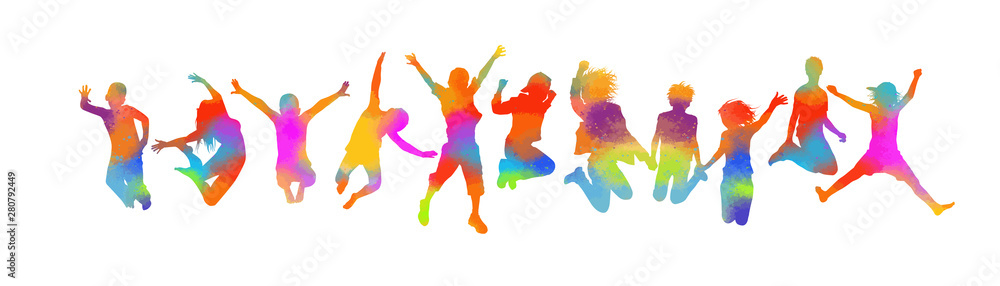 Stockvector Silhouettes of jumping multicolored friends. Happy Friends ...